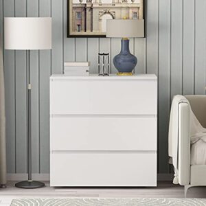 Homsee Modern 3-Drawer Dresser Chest, Wooden Dresser Tower with Wide Storage Space, Dresser Closet for Nursery Living Room Bedroom Hallway (White)