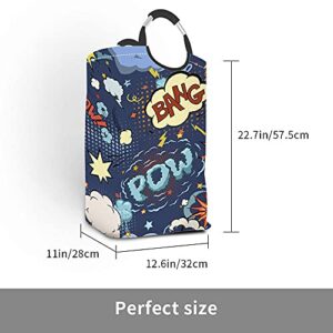 Wondertify Comic Book Speech Bubbles Laundry Hamper Pop Boom Cloud Splash Humour Balloon Bomb Bang Clothes Basket With Easy Carry Handles For Clothes Organizer Toys Storage