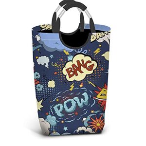 Wondertify Comic Book Speech Bubbles Laundry Hamper Pop Boom Cloud Splash Humour Balloon Bomb Bang Clothes Basket With Easy Carry Handles For Clothes Organizer Toys Storage