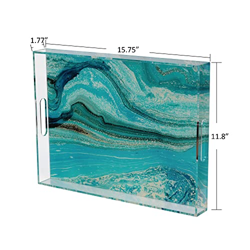 Acrylic Galaxy Serving Tray with Handle, Universe Foodservice Tray for Kitchen Dinning Room, Decorative Plastic Table Tray for Bathroom Vanity Countertop(YGC010)