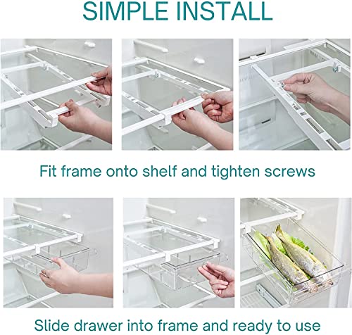 J2K Refrigerator Organizer Bin | Retractable Fridge Storage Drawer Organizer | 1-4 Adjustable Partition Fruits, Vegetables, Egg Storage Container | Fits Fridge Shelf Lip Under 1.5 Cm