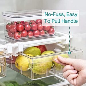 J2K Refrigerator Organizer Bin | Retractable Fridge Storage Drawer Organizer | 1-4 Adjustable Partition Fruits, Vegetables, Egg Storage Container | Fits Fridge Shelf Lip Under 1.5 Cm