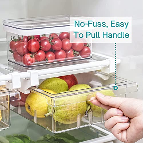 J2K Refrigerator Organizer Bin | Retractable Fridge Storage Drawer Organizer | 1-4 Adjustable Partition Fruits, Vegetables, Egg Storage Container | Fits Fridge Shelf Lip Under 1.5 Cm