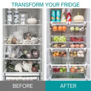 J2K Refrigerator Organizer Bin | Retractable Fridge Storage Drawer Organizer | 1-4 Adjustable Partition Fruits, Vegetables, Egg Storage Container | Fits Fridge Shelf Lip Under 1.5 Cm