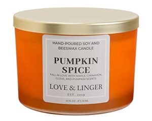 pumpkin spice candle | fall candles | luxury soy & beeswax candles for home | 16 oz. large jar 3 wick candle | thanksgiving candle | fall scented candle | autumn candles