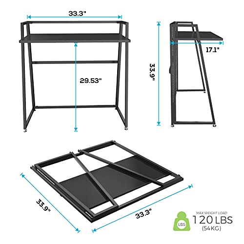 33 Inch Small Black Folding Computer Desk, Sturdy Heavy Duty Foldable Table for Small Spaces Home Office Bedroom Outdoor Work Study Writing Collapsible Portable with Metal Legs, EPA Certified