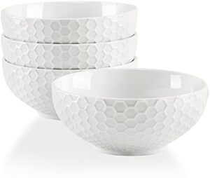 buyajuju cereal soup bowls, 20 ounce white bowls set, porcelain bowls for oatmeal, rice, salad, pasta and noodle, set of 4 (6inch)