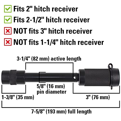 TowWorks 79630 Keyed Alike 5/8" Trailer Hitch Lock with Extra Long 3-1/4" Span, Double Safety Tow Hitch Receiver Locking Pin for Class III IV Hitches with 2" and 2.5" Receivers