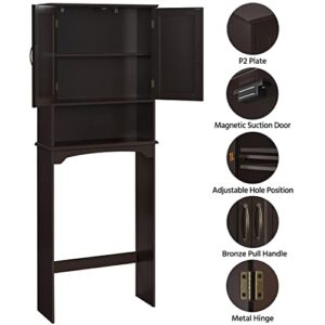 Topeakmart Over The Toilet Storage Cabinet Bathroom Organizer with Adjustable Shelf & Double Doors for Toilet, Home Space-Saving Furniture, L24.5xW9xH66 Inches, Espresso