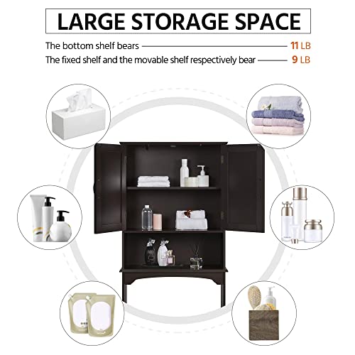 Topeakmart Over The Toilet Storage Cabinet Bathroom Organizer with Adjustable Shelf & Double Doors for Toilet, Home Space-Saving Furniture, L24.5xW9xH66 Inches, Espresso