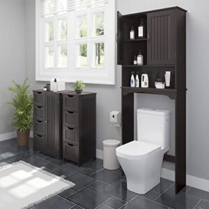 Topeakmart Over The Toilet Storage Cabinet Bathroom Organizer with Adjustable Shelf & Double Doors for Toilet, Home Space-Saving Furniture, L24.5xW9xH66 Inches, Espresso