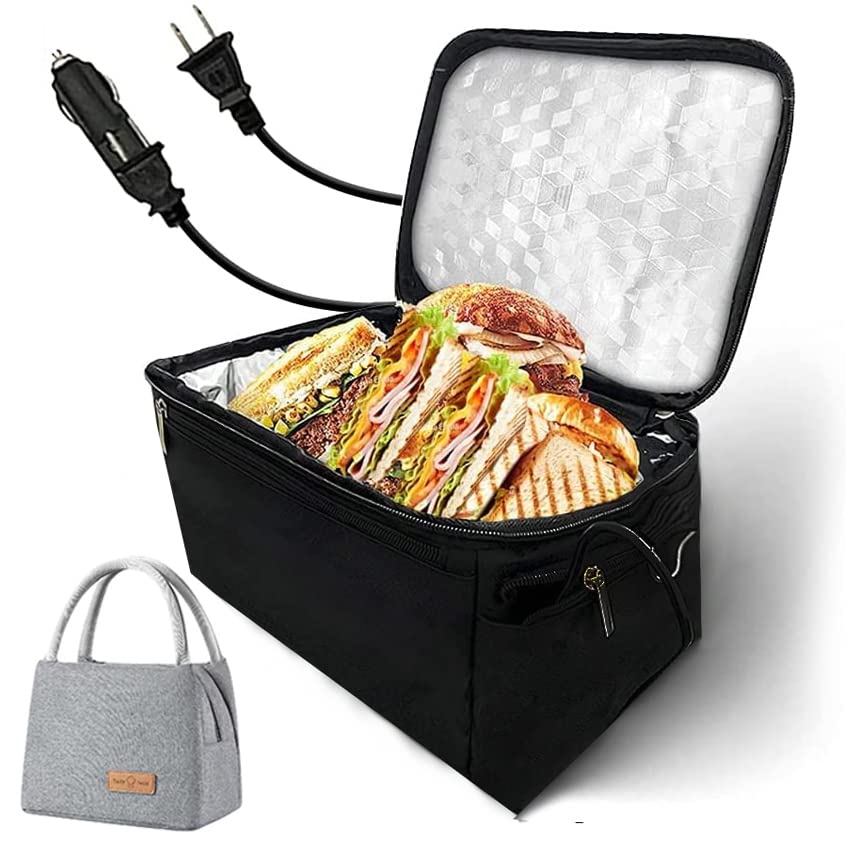 Portable Oven Food Warmer Heater Lunch Box 2 in 1 for Car, Truck, Home & Office,110V/12V Double plug Lunch Box for Meals Reheating & Raw Food Cooking