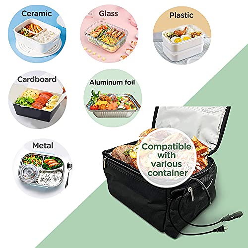 Portable Oven Food Warmer Heater Lunch Box 2 in 1 for Car, Truck, Home & Office,110V/12V Double plug Lunch Box for Meals Reheating & Raw Food Cooking