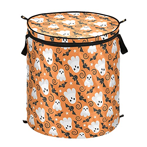 Ghost Happy Halloween Bat Pop Up Laundry Hamper with Lid Foldable Storage Basket Collapsible Laundry Bag for Camping Hotel Dormitory