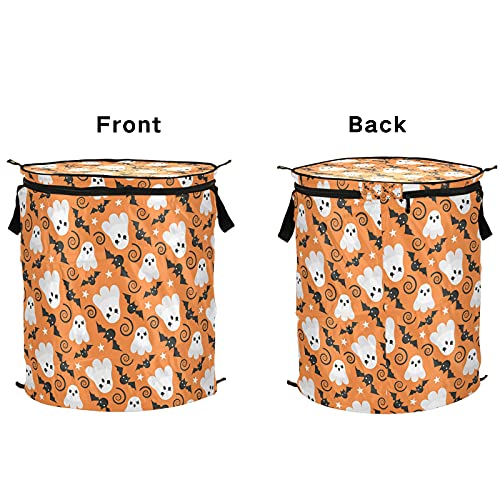 Ghost Happy Halloween Bat Pop Up Laundry Hamper with Lid Foldable Storage Basket Collapsible Laundry Bag for Camping Hotel Dormitory