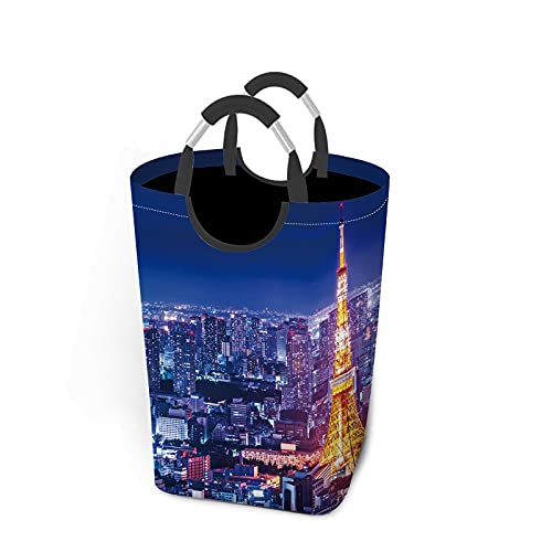 Wondertify Tokyo Japan Night Cityscape Famous Television Tower Landmark Laundry Hamper Attraction Place Clothes Basket With Easy Carry Handles For Clothes Organizer Toys Storage