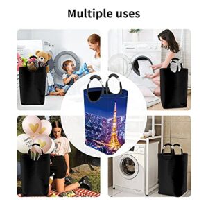 Wondertify Tokyo Japan Night Cityscape Famous Television Tower Landmark Laundry Hamper Attraction Place Clothes Basket With Easy Carry Handles For Clothes Organizer Toys Storage