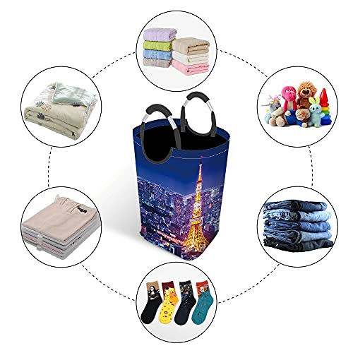 Wondertify Tokyo Japan Night Cityscape Famous Television Tower Landmark Laundry Hamper Attraction Place Clothes Basket With Easy Carry Handles For Clothes Organizer Toys Storage