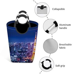 Wondertify Tokyo Japan Night Cityscape Famous Television Tower Landmark Laundry Hamper Attraction Place Clothes Basket With Easy Carry Handles For Clothes Organizer Toys Storage