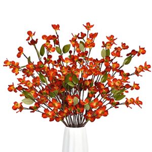 artflower 6 pack artificial silk plum blossom 23.6’’ fake plum flower stems faux cherry flowers cherry blossom branches vase arrangement for table centerpieces home wedding party decoration, orange