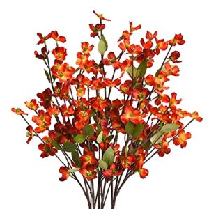 Artflower 6 Pack Artificial Silk Plum Blossom 23.6’’ Fake Plum Flower Stems Faux Cherry Flowers Cherry Blossom Branches Vase Arrangement for Table Centerpieces Home Wedding Party Decoration, Orange