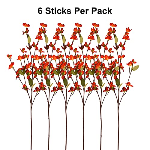 Artflower 6 Pack Artificial Silk Plum Blossom 23.6’’ Fake Plum Flower Stems Faux Cherry Flowers Cherry Blossom Branches Vase Arrangement for Table Centerpieces Home Wedding Party Decoration, Orange