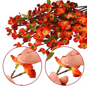 Artflower 6 Pack Artificial Silk Plum Blossom 23.6’’ Fake Plum Flower Stems Faux Cherry Flowers Cherry Blossom Branches Vase Arrangement for Table Centerpieces Home Wedding Party Decoration, Orange