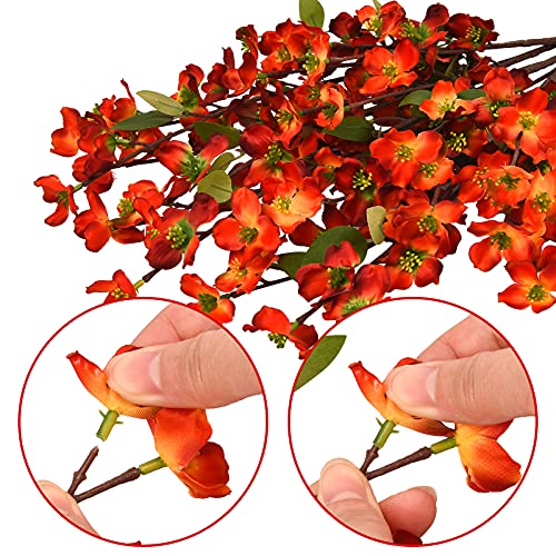 Artflower 6 Pack Artificial Silk Plum Blossom 23.6’’ Fake Plum Flower Stems Faux Cherry Flowers Cherry Blossom Branches Vase Arrangement for Table Centerpieces Home Wedding Party Decoration, Orange