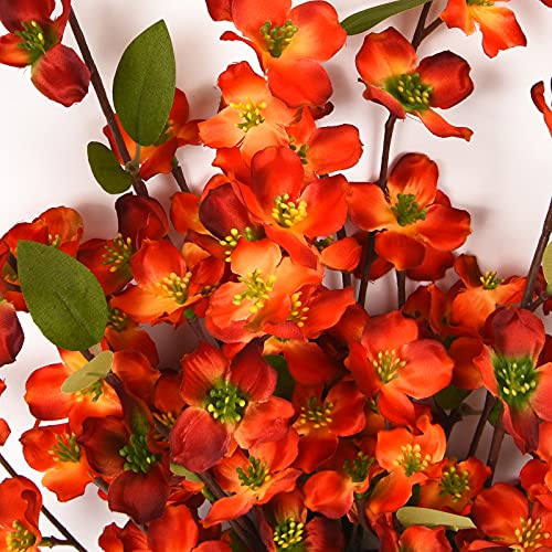 Artflower 6 Pack Artificial Silk Plum Blossom 23.6’’ Fake Plum Flower Stems Faux Cherry Flowers Cherry Blossom Branches Vase Arrangement for Table Centerpieces Home Wedding Party Decoration, Orange