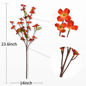 Artflower 6 Pack Artificial Silk Plum Blossom 23.6’’ Fake Plum Flower Stems Faux Cherry Flowers Cherry Blossom Branches Vase Arrangement for Table Centerpieces Home Wedding Party Decoration, Orange