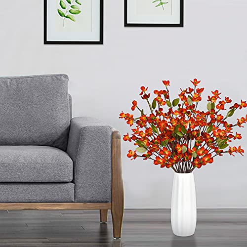 Artflower 6 Pack Artificial Silk Plum Blossom 23.6’’ Fake Plum Flower Stems Faux Cherry Flowers Cherry Blossom Branches Vase Arrangement for Table Centerpieces Home Wedding Party Decoration, Orange