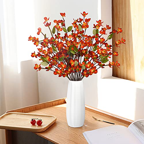 Artflower 6 Pack Artificial Silk Plum Blossom 23.6’’ Fake Plum Flower Stems Faux Cherry Flowers Cherry Blossom Branches Vase Arrangement for Table Centerpieces Home Wedding Party Decoration, Orange