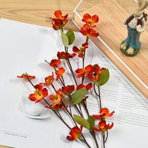 Artflower 6 Pack Artificial Silk Plum Blossom 23.6’’ Fake Plum Flower Stems Faux Cherry Flowers Cherry Blossom Branches Vase Arrangement for Table Centerpieces Home Wedding Party Decoration, Orange