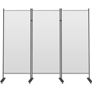 VEVOR Room Divider 6ft, Room Divider Wall 3 Panels, Partition Room Dividers 89"x73", Folding Room Divider, Panel Room Divider, Folding Privacy Screen with Wheels (Light Gray) for Home, Dorm, Office