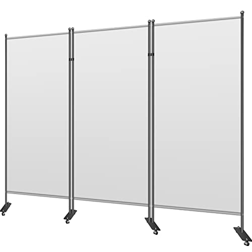 VEVOR Room Divider 6ft, Room Divider Wall 3 Panels, Partition Room Dividers 89"x73", Folding Room Divider, Panel Room Divider, Folding Privacy Screen with Wheels (Light Gray) for Home, Dorm, Office