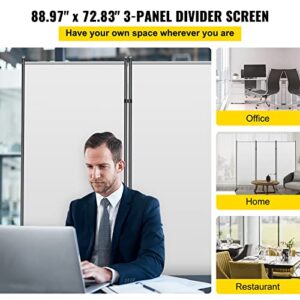 VEVOR Room Divider 6ft, Room Divider Wall 3 Panels, Partition Room Dividers 89"x73", Folding Room Divider, Panel Room Divider, Folding Privacy Screen with Wheels (Light Gray) for Home, Dorm, Office