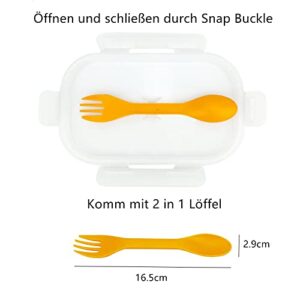 Silicone Lunch Container Bento Box, Collapsible Food Storage Containers with Airtight Lids and 2in1 Fork, Reusable Food Containers for Travel,Camping and RV, Food Grade 1000ml Microwave Container