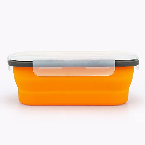 Silicone Lunch Container Bento Box, Collapsible Food Storage Containers with Airtight Lids and 2in1 Fork, Reusable Food Containers for Travel,Camping and RV, Food Grade 1000ml Microwave Container