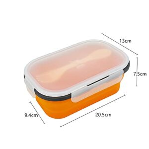 Silicone Lunch Container Bento Box, Collapsible Food Storage Containers with Airtight Lids and 2in1 Fork, Reusable Food Containers for Travel,Camping and RV, Food Grade 1000ml Microwave Container