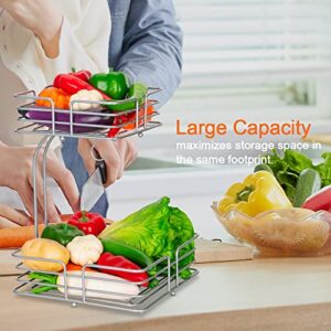 Auledio 2-Tier Square Countertop Fruit Vegetables Basket Bowl Storage With Banana Hanger,Sliver