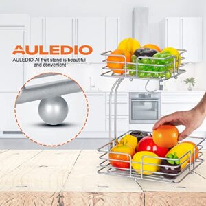 Auledio 2-Tier Square Countertop Fruit Vegetables Basket Bowl Storage With Banana Hanger,Sliver