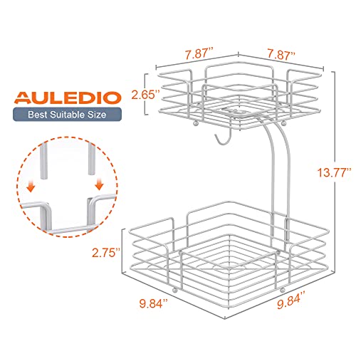 Auledio 2-Tier Square Countertop Fruit Vegetables Basket Bowl Storage With Banana Hanger,Sliver