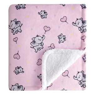 daysu plush flannel sherpa baby blanket for girls boys, portable reversible soft micro fleece baby crib throw blanket with animal print for newborn and nursery, elephant, 30"x40"