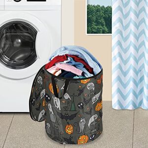 Halloween Black Cat Pumpkin Ghost Pop Up Laundry Hamper with Lid Foldable Storage Basket Collapsible Laundry Bag for Camping Hotel Dormitory