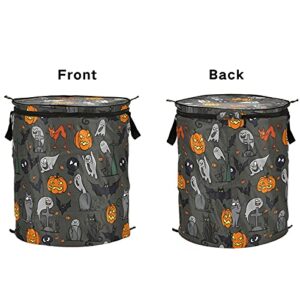 Halloween Black Cat Pumpkin Ghost Pop Up Laundry Hamper with Lid Foldable Storage Basket Collapsible Laundry Bag for Camping Hotel Dormitory