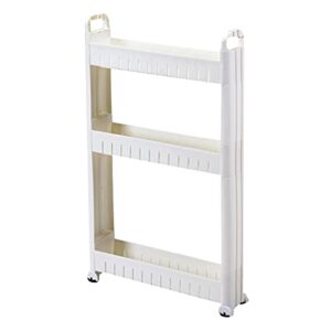 qffl 4 inch kitchen storage cabinet, plastic slim bathroom rolling cart with 4 wheels and hook, narrow shelving, for paper shampoo, white