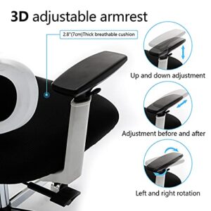 KERDOM Ergonomic Office Chair, Home Desk Chair, Comfy Breathable Mesh Task Chair, High Back Thick Cushion Computer Chair with Headrest and 3D Armrests, Adjustable Height Home Gaming Chair S-White