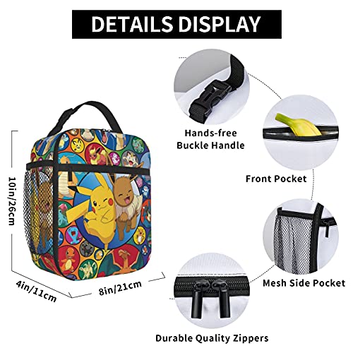 Anime Collage Insulated Lunch Bag Box For Men Large Capacity Leakproof Work Lunch Tote Bag With Zipper External Bottle Holder Cooler Bags Office