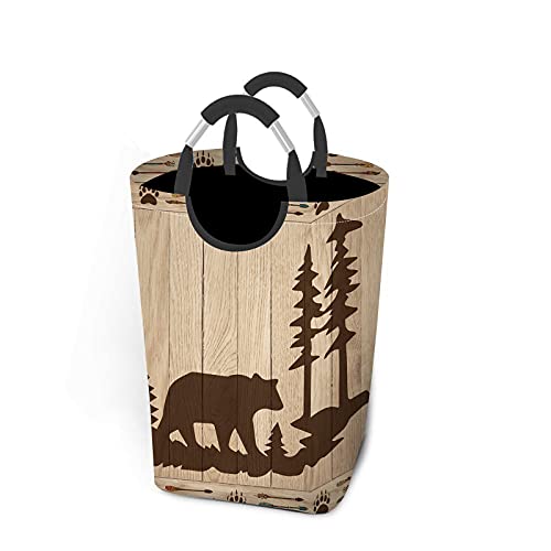 Wondertify Bear Laundry Hamper Bear Footprint Jungle Wooden Board Authentic Weapon Clothes Basket With Easy Carry Handles For Clothes Organizer Toys Storage Brown