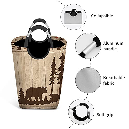 Wondertify Bear Laundry Hamper Bear Footprint Jungle Wooden Board Authentic Weapon Clothes Basket With Easy Carry Handles For Clothes Organizer Toys Storage Brown